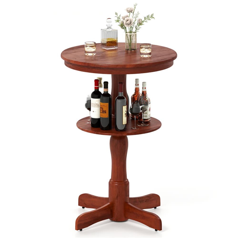 GVN 2-Tier Round High Top Bar Table with Storage Shelf and Pedestal ...