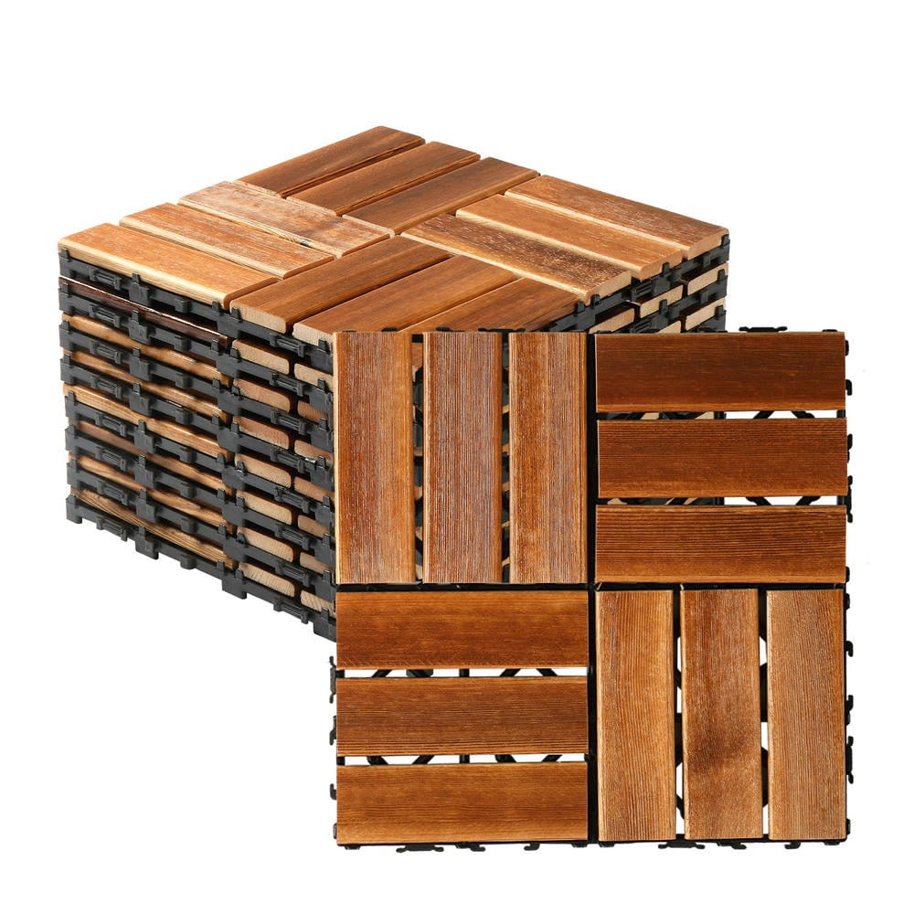 GVN 27pcs Wood Interlocking Deck Tiles 11.8"x11.8", Waterproof Flooring ...