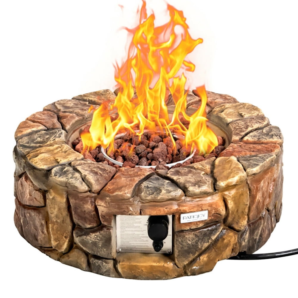 GVN 28 Inch Propane Gas Fire Pit Outdoor 40 000 BTU Stone-Brown ...