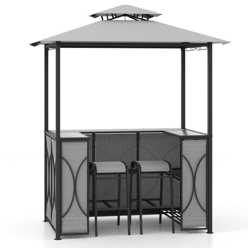 GVN 3-Piece Patio Bar Set Grill Gazebo & 2 Bar Stools with Tempered ...