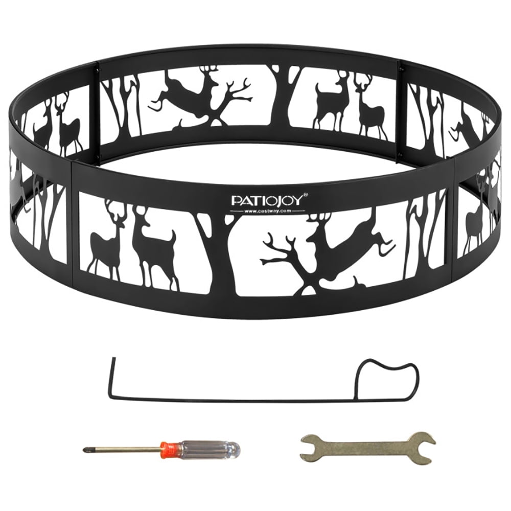 GVN 36 Inch Metal Fire Pit Ring Deer with Extra Poker Bonfire Liner for ...