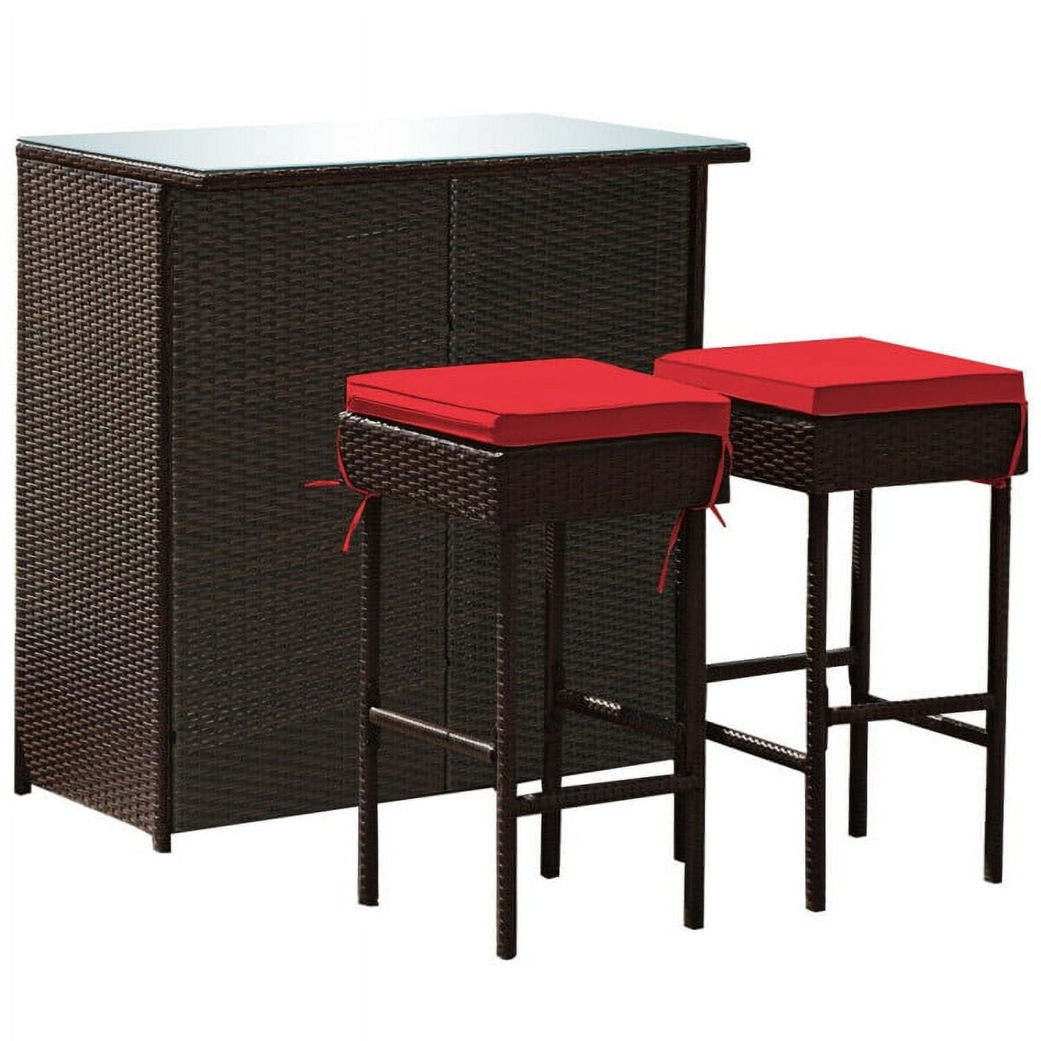 GVN 3PCS Patio Rattan Wicker Bar Table Stools Dining Set-Red, Outdoor ...