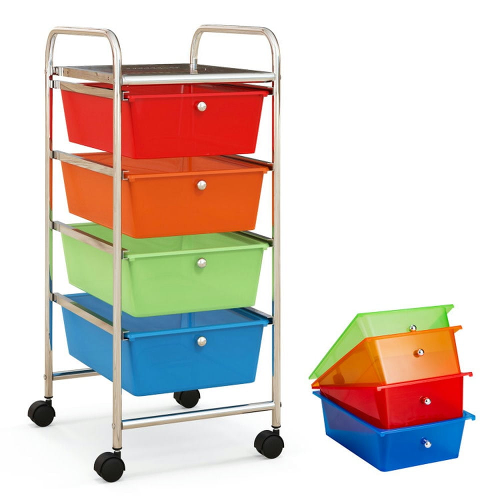 GVN 4-Drawer Cart Storage Bin Organizer Rolling with Plastic Drawers ...