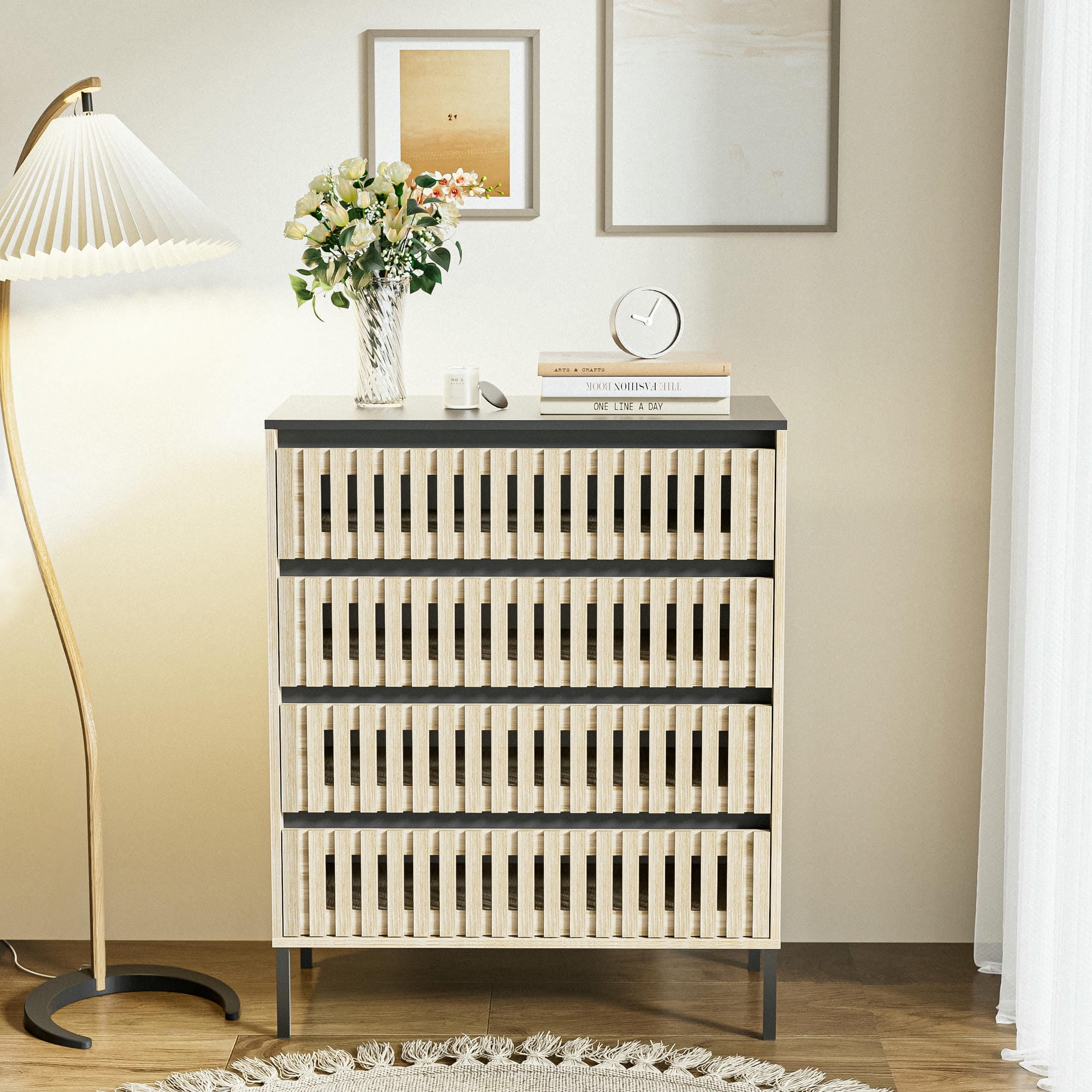 GVN 4 Drawers Dresser, Wide Modern Chest of Drawers with Metal Legs ...