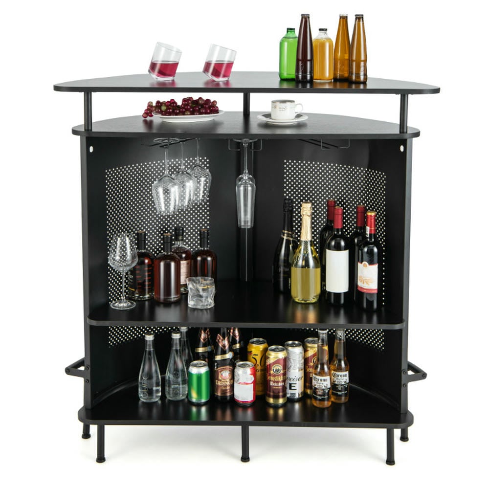 GVN 4-Tier Liquor Bar Table with 3 Glass Holders and Storage Shelves ...