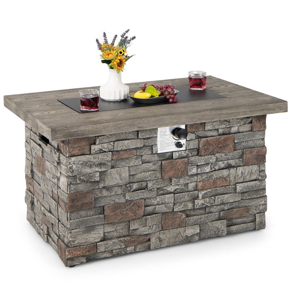 GVN 43.5 Inch Rectangle Faux Stone Propane Gas Fire Pit Table with Lava ...