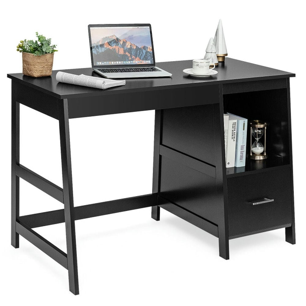 GVN 47.5 Inch Modern Home Computer Desk with 2 Storage Drawers-Black ...