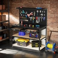 Pemberly Row Portable Folding Workbench Hardwood Top in Dark Gray ...