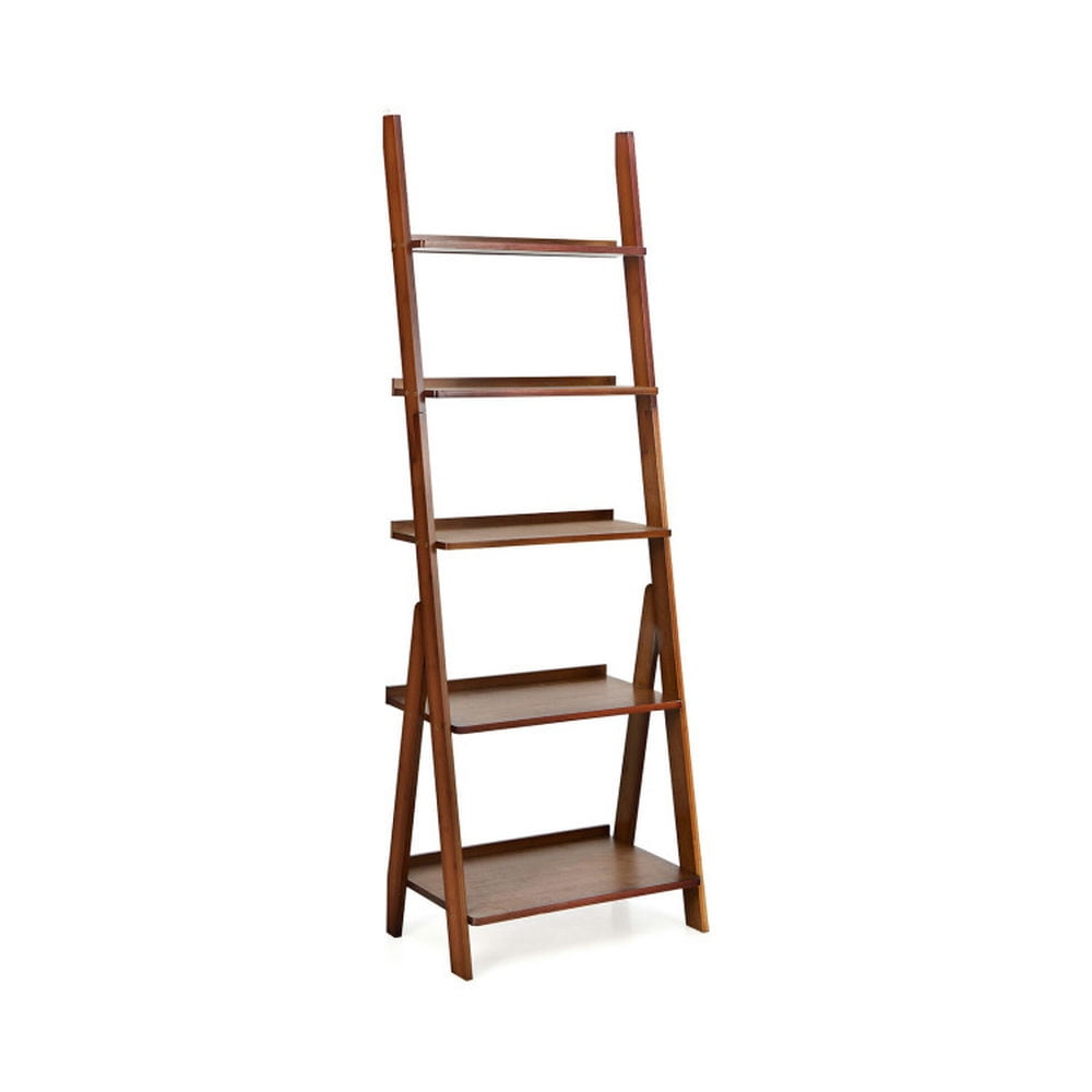 GVN 5-Tier Bamboo Ladder Shelf for Home Use-Brown, Storage Shelves for ...