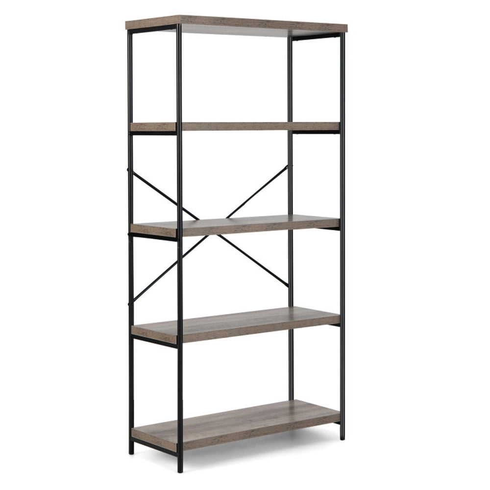 GVN 5-Tier Industrial Bookshelf Display Storage Rack with Metal Frame ...