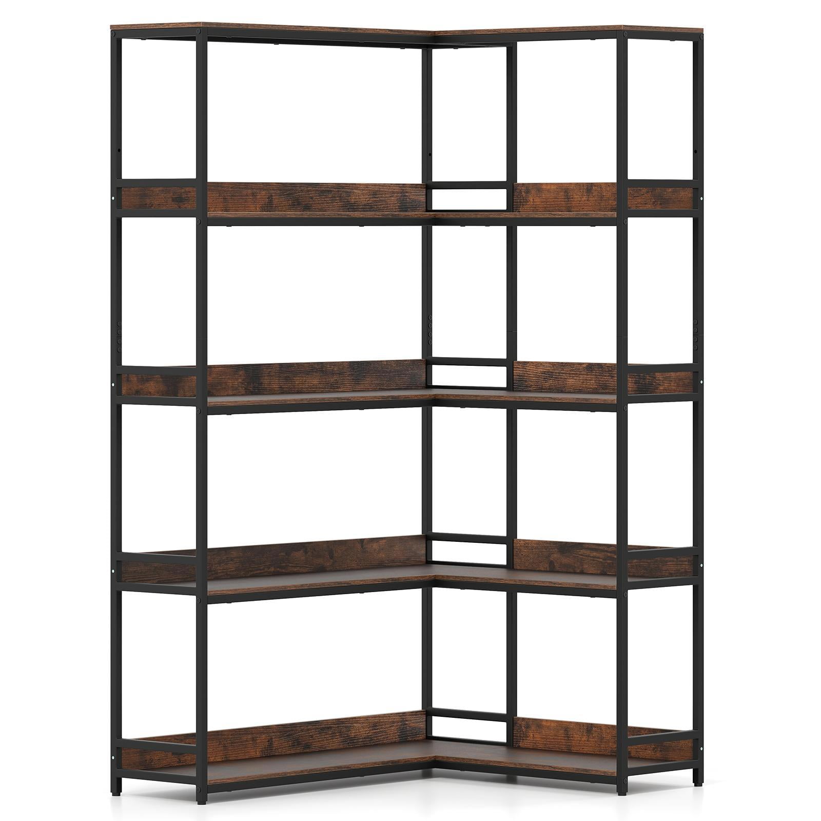 GVN 5-Tier L-Shaped Bookcase Storage Shelves with Metal Frame, Etagere ...
