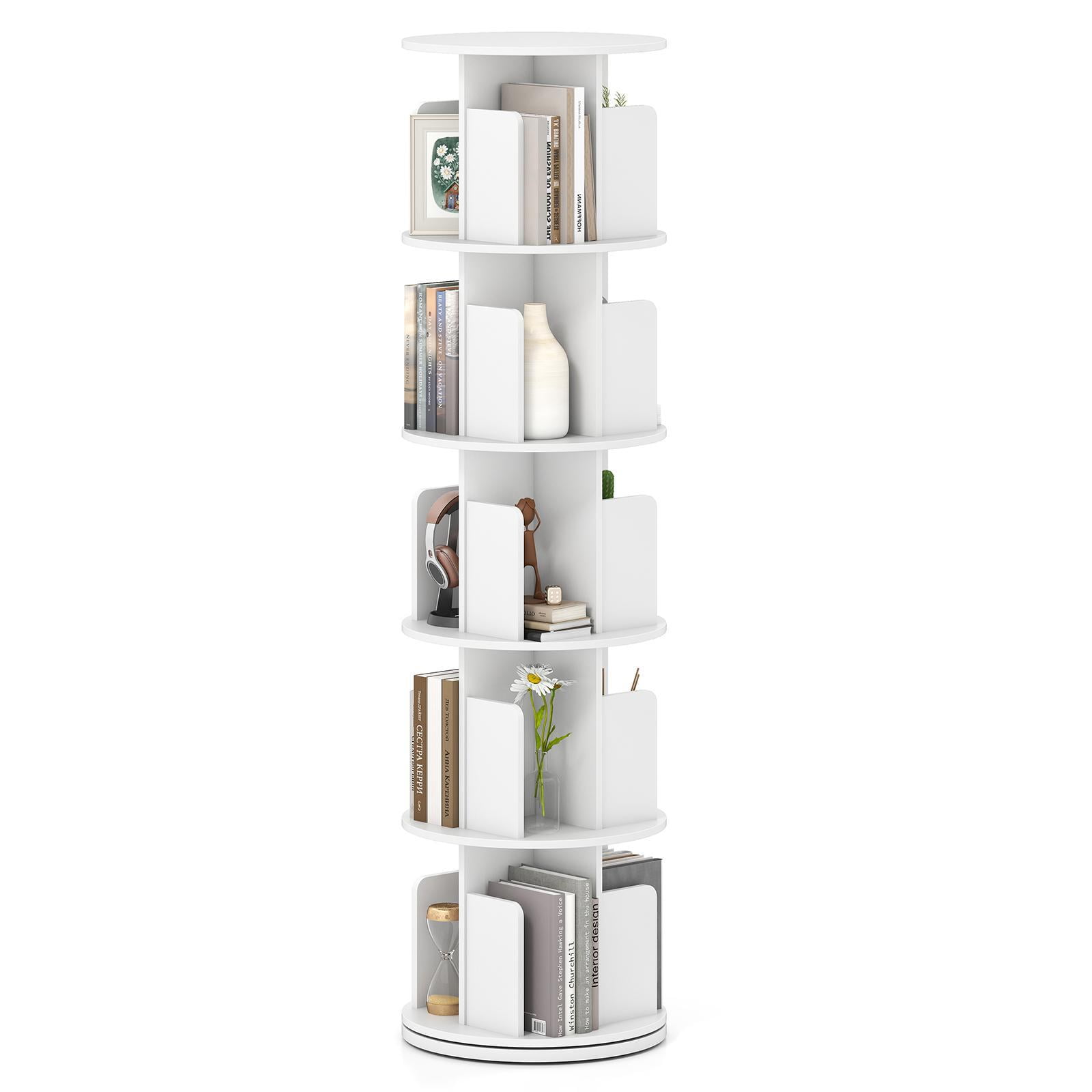GVN 5-Tier Rotating Bookcase Storage Shelves with Dividers and Anti ...