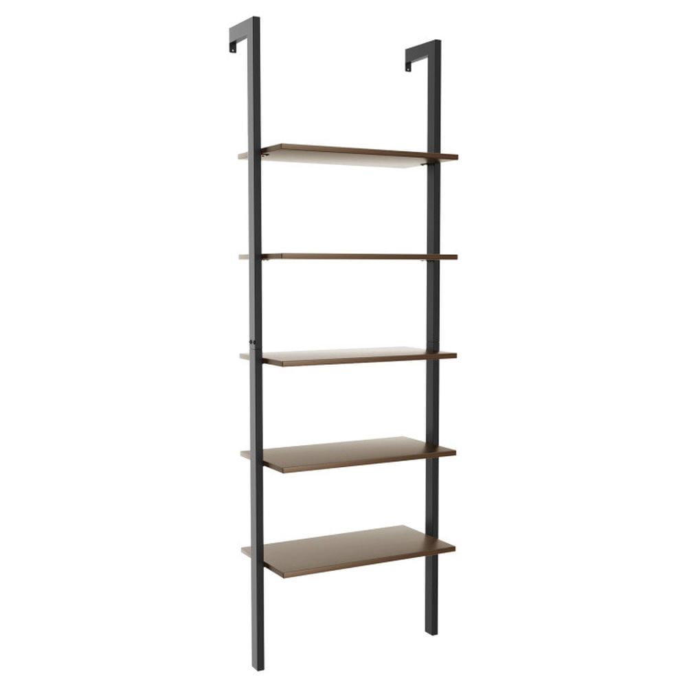 GVN 5-Tier Wood Look Ladder Shelf with Metal Frame for Home-Black ...