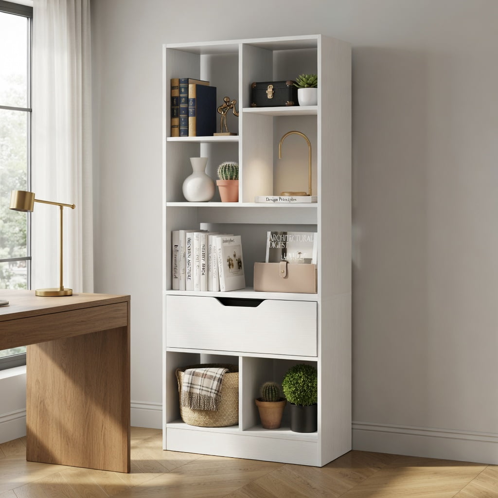 GVN 51inch Tall Freestanding Bookcase 7-Cube Storage Organizer with ...