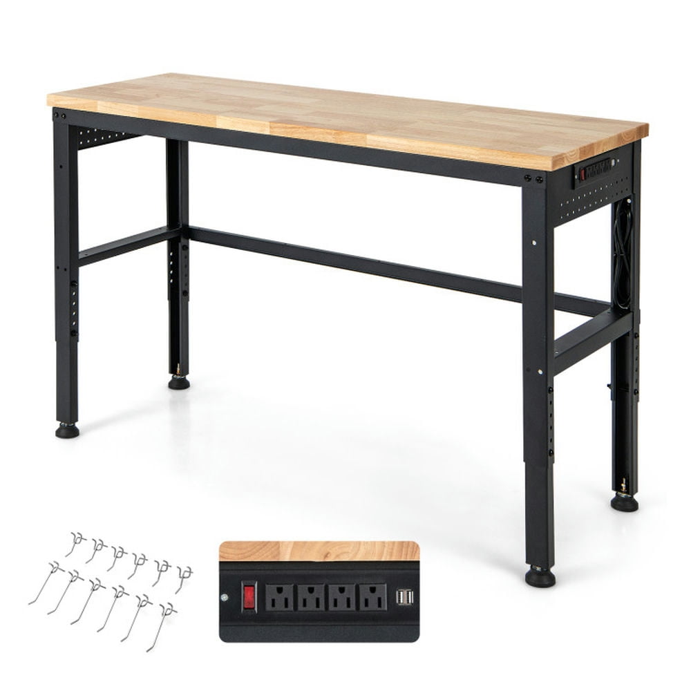 GVN 53 Inch Adjustable Heavy-Duty Workbench with Rubber Wood Top, Desk ...