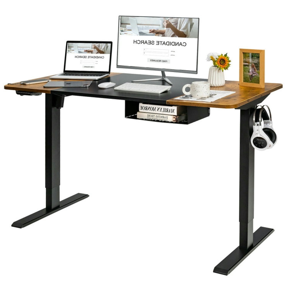 GVN 55 Inch x 28 Inch Electric Standing Desk with USB Port Black-Brown ...