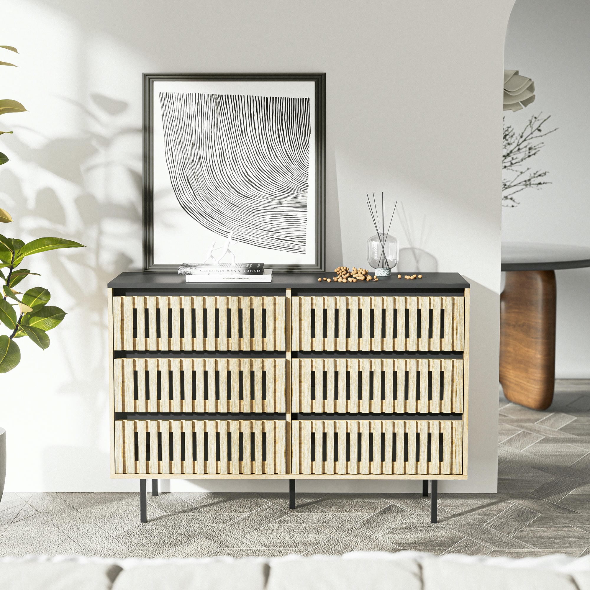 GVN 6 Drawers Dresser, Wide Modern Chest of Drawers with Metal Legs ...