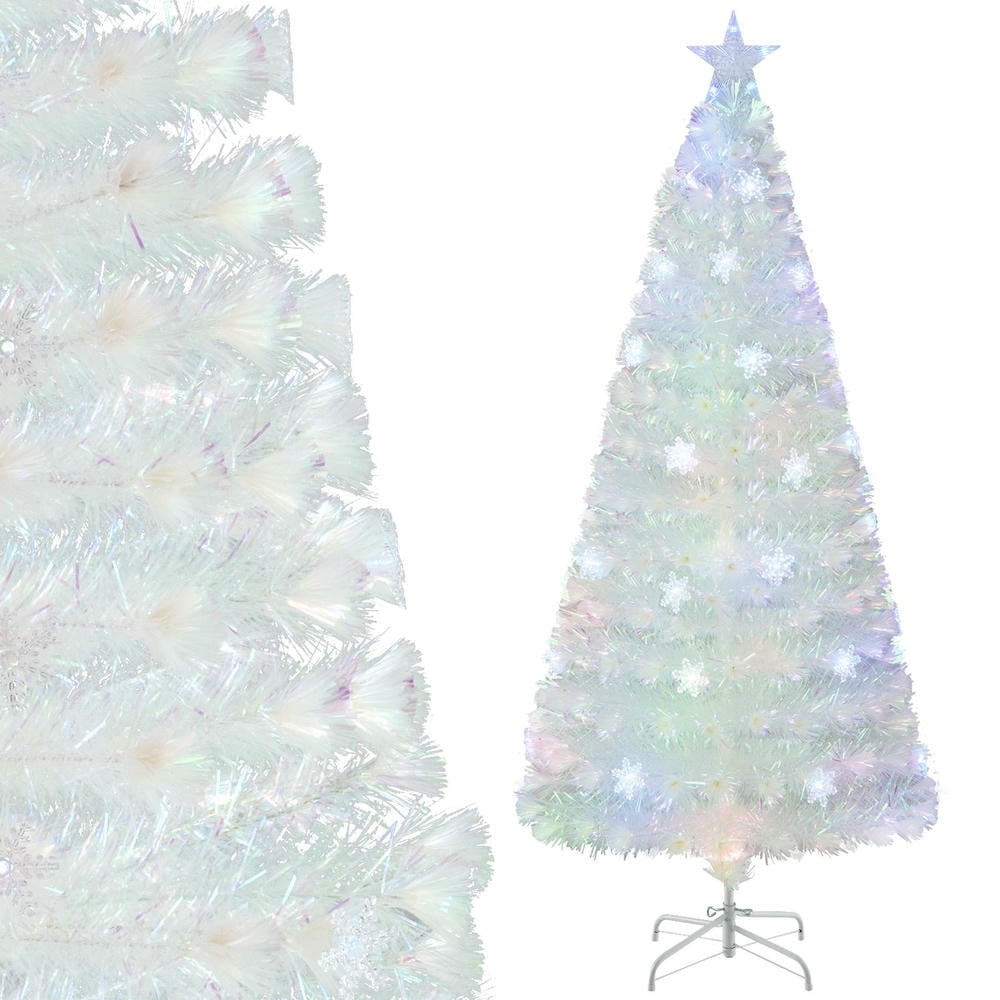 GVN 6ft Pre-Lit Artificial Christmas Trees with Iridescent Leaves, Xmas ...