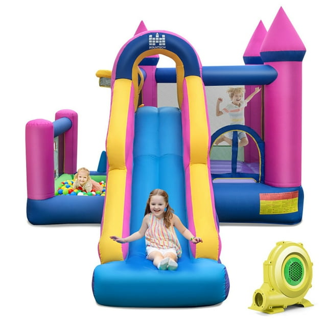 GVN 7-in-1 Kids Inflatable Bounce House with Long Slide and 735W Blower ...
