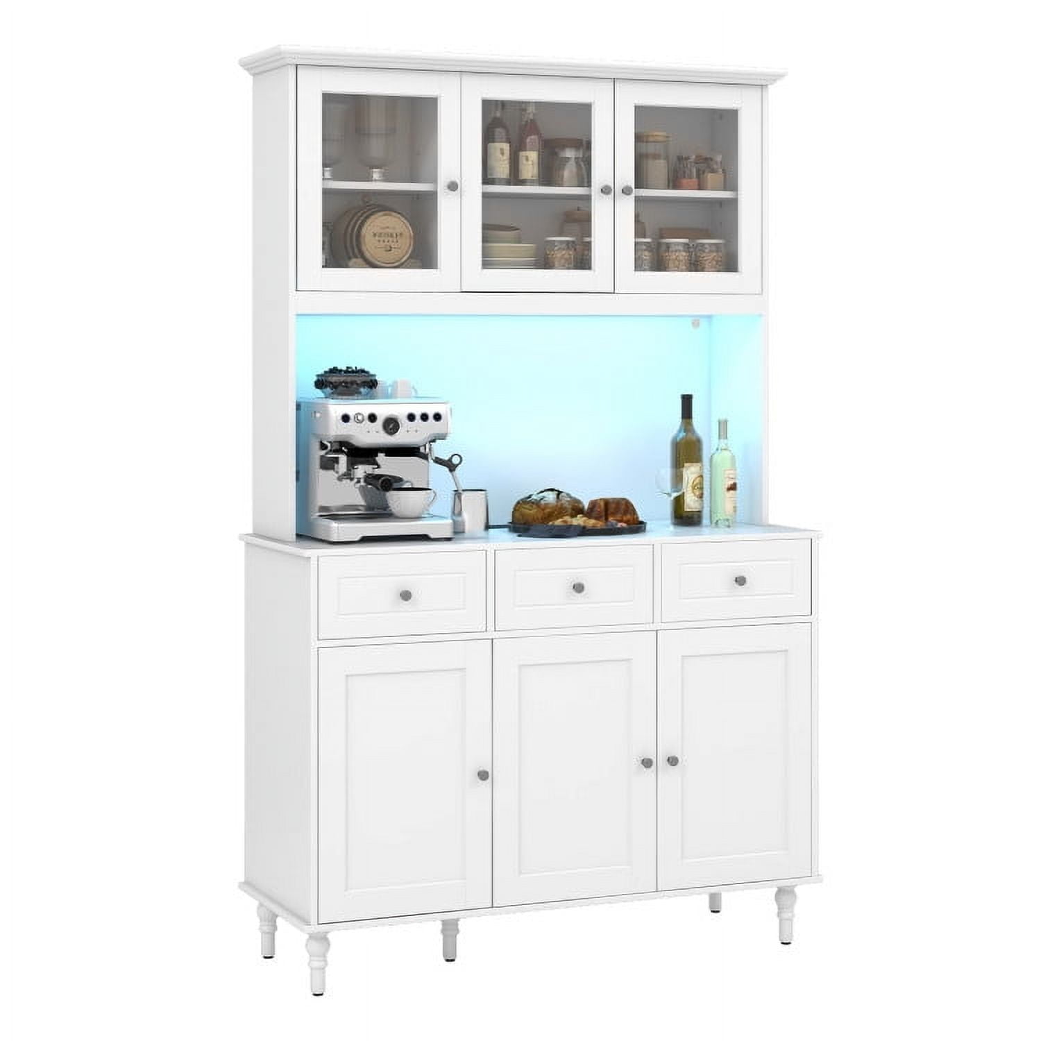 GVN 77 Inches Kitchen Pantry Storage Cabinet with LED Lights and Power ...