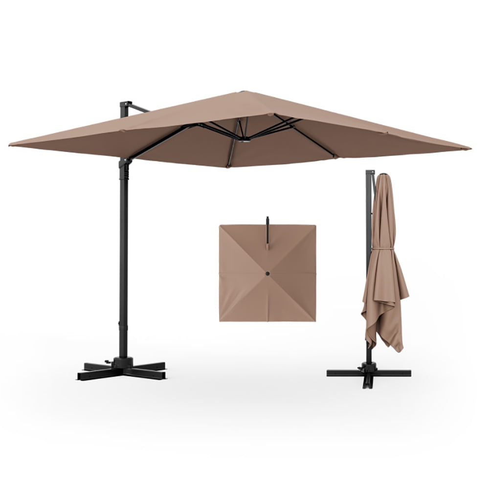 GVN 9.5 Feet Square Patio Cantilever Umbrella with 360° Rotation-Coffee ...