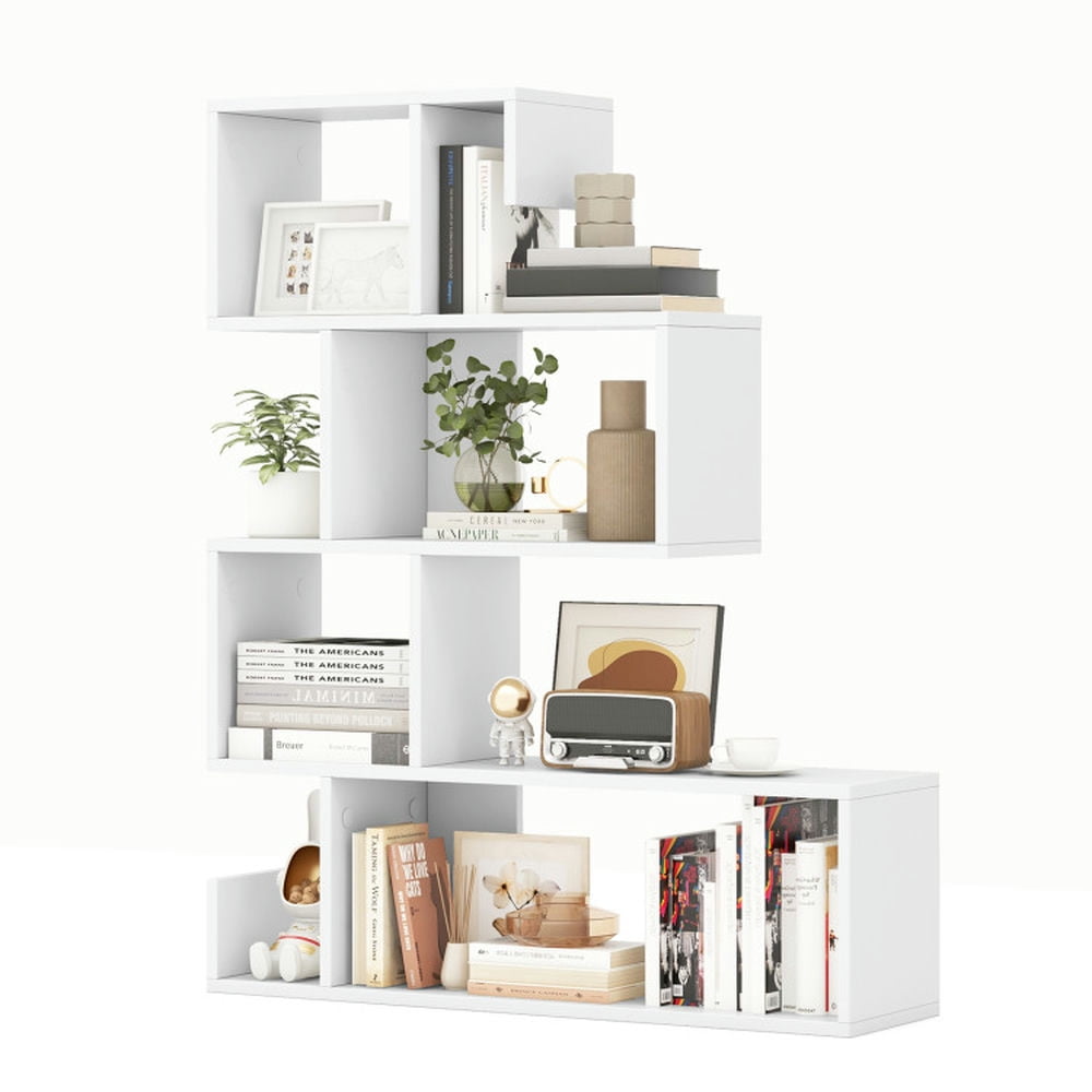 GVN Bookcases,5-Tier S-Shaped Bookshelf Geometric Z-Shelf Bookcase with ...
