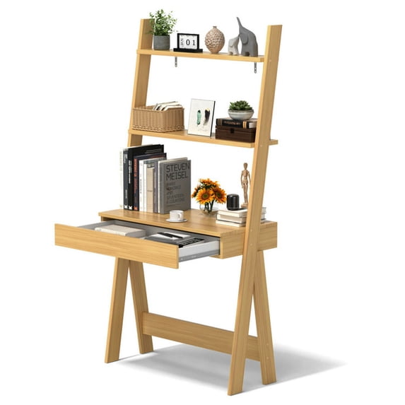GVN Bookcases,Ladder Shelf Desk Bookcase with Countertop Drawer and 2 ...