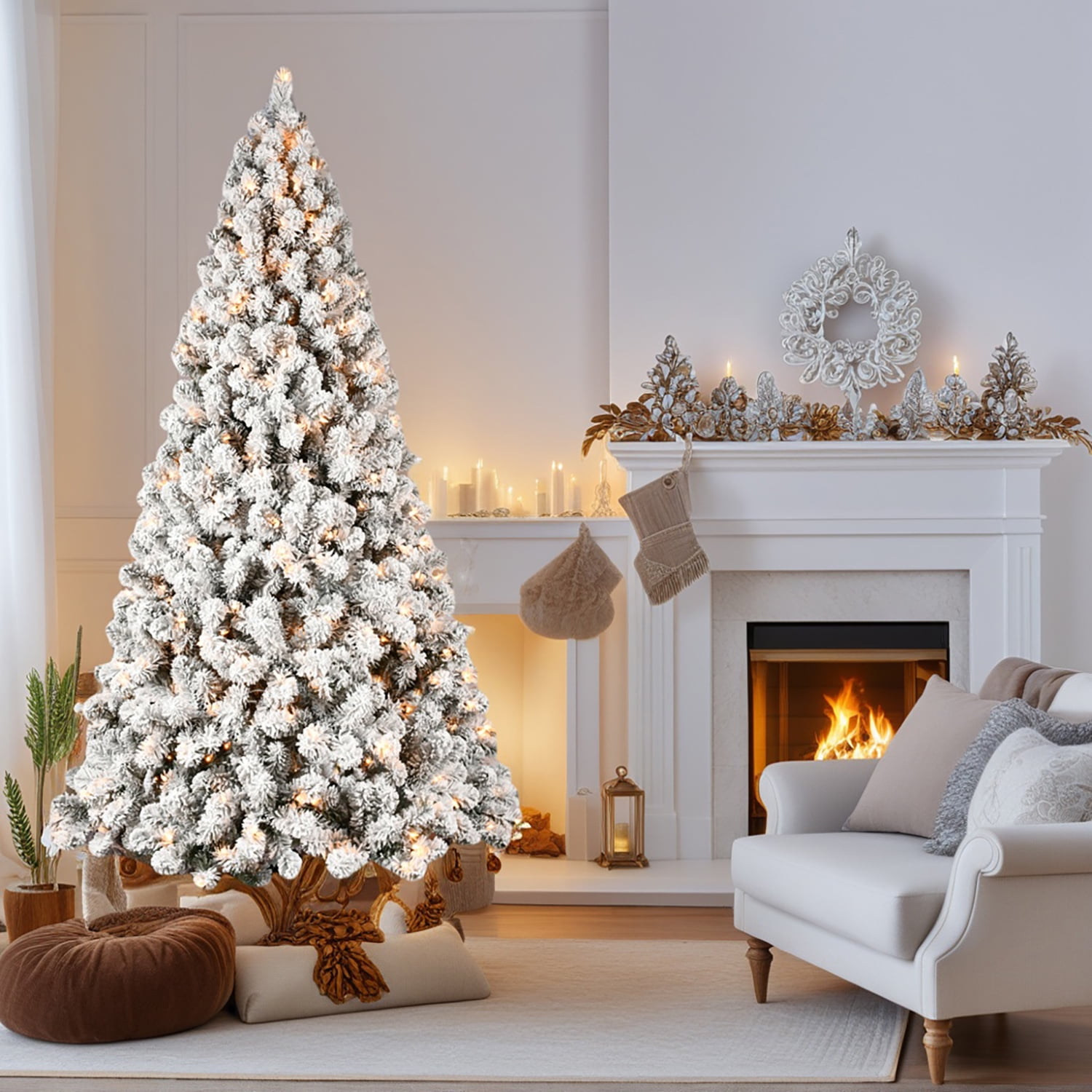 GVN Christmas Tree, Modern Christmas Tree,Artificial 6Ft Flock Led-Lit ...