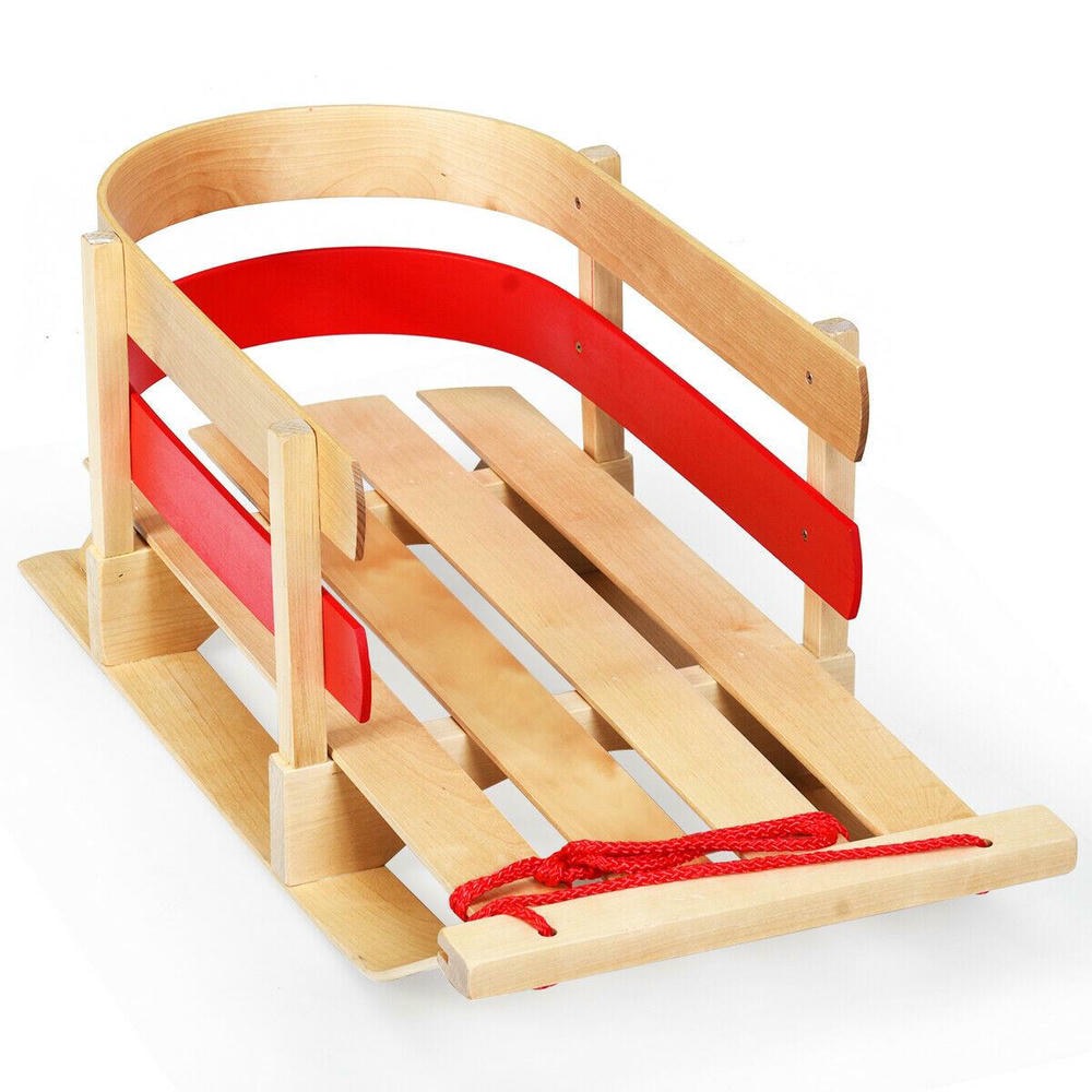 GVN Classic Wooden Toboggan for Family Fun, Baby & Kids Sled with Cozy ...