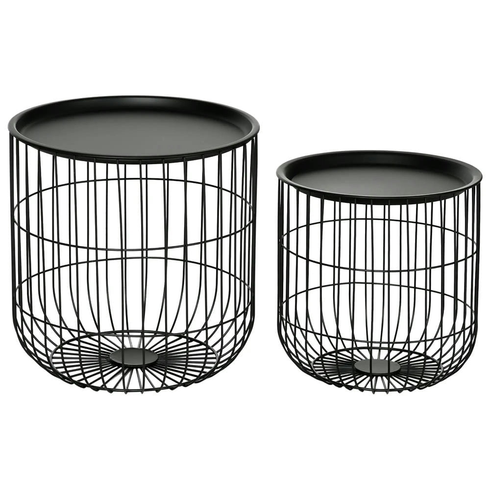 GVN Coffee Table,Side Tables,Coffee Table Set with Steel Wired Basket ...