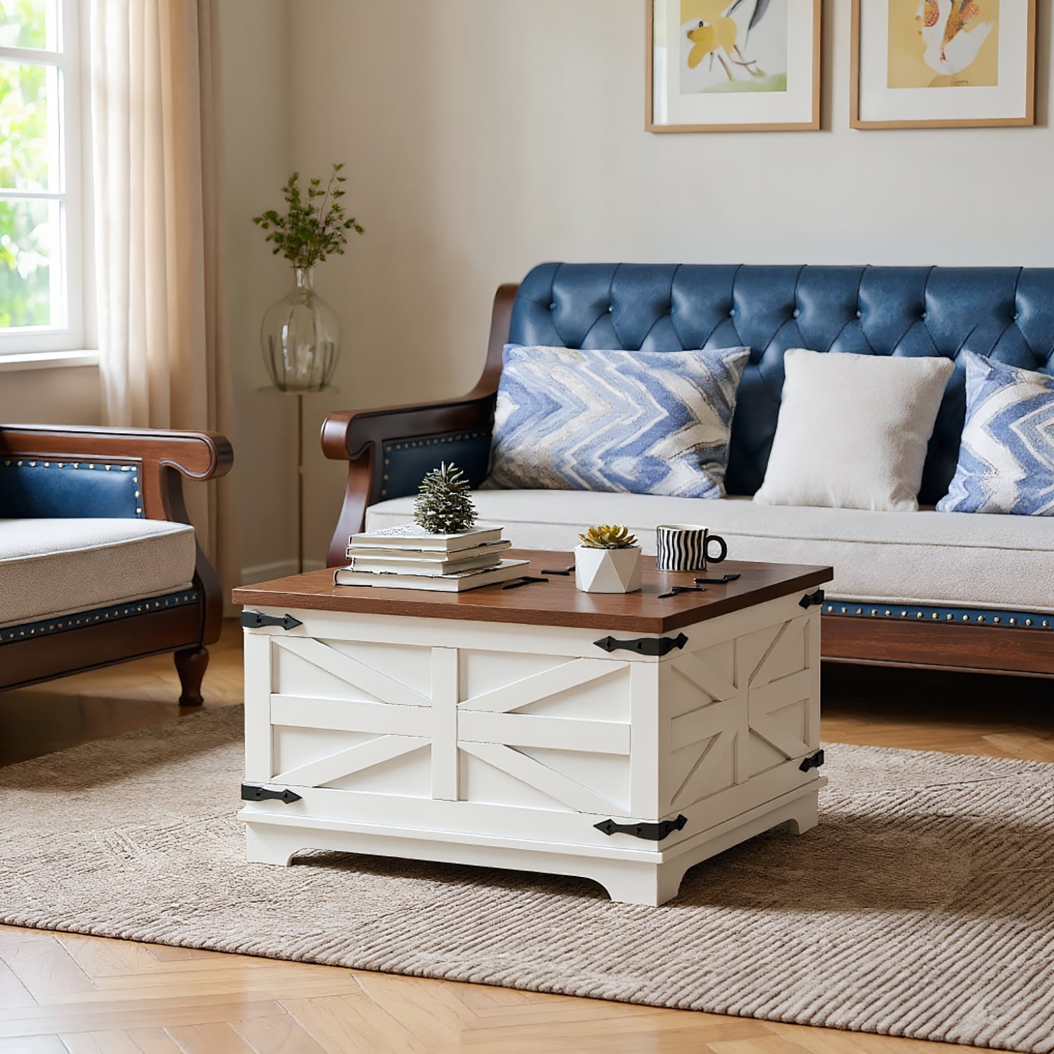 GVN Coffee Table,Side Tables,Farmhouse Coffee Table, Square Center ...
