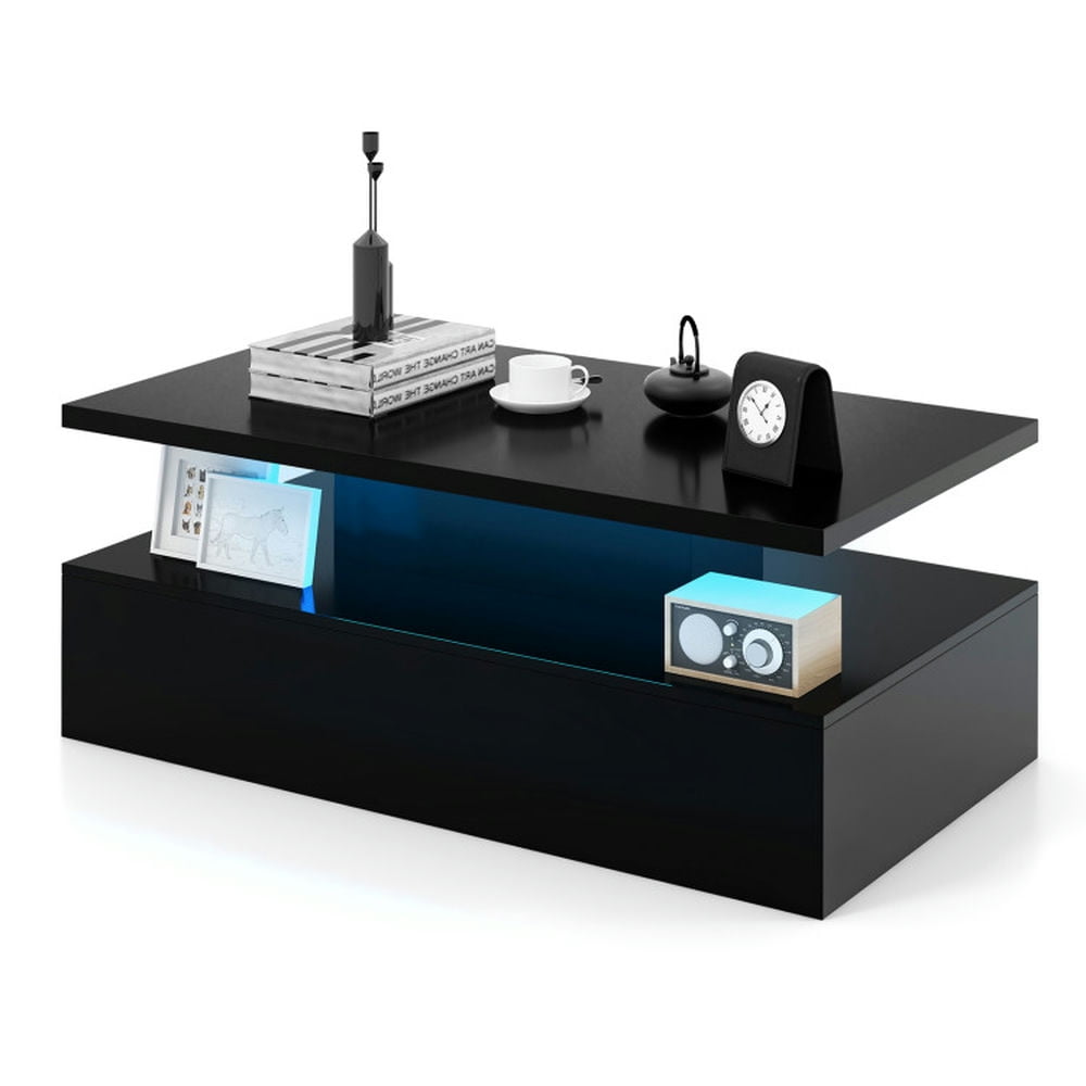 GVN Coffee Tables,Modern 2-tier High Glossy Table with Adjustable Light ...