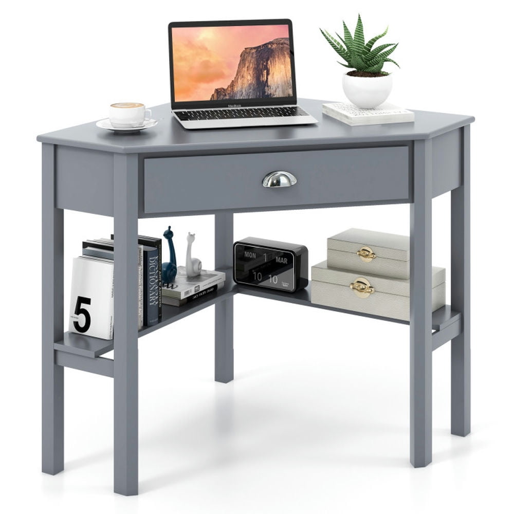 GVN Corner Wooden Piece Laptop Computer Desk-Gray, Desk for Bedroom ...