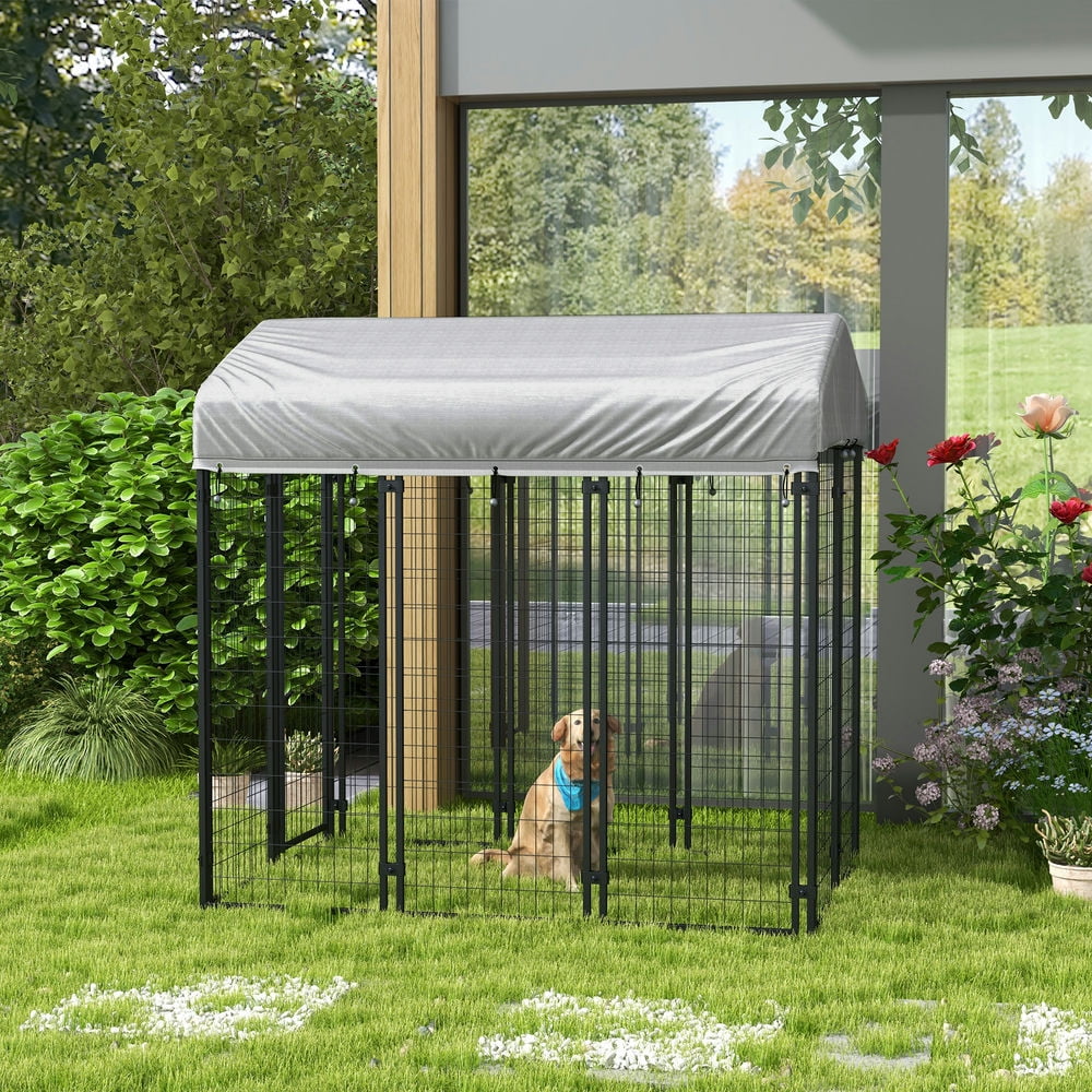 GVN Dog Kennel,6' x 4' x 6' Large Outdoor Dog Kennel Galvanized Steel ...