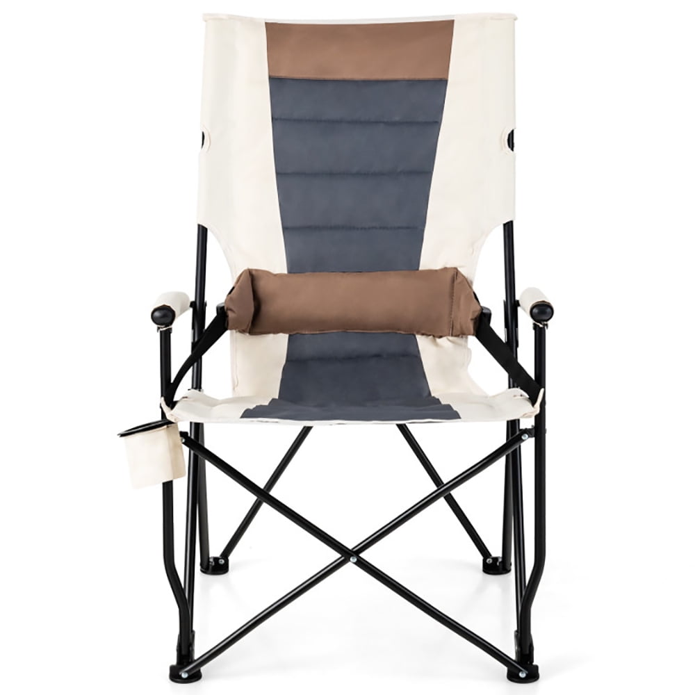 GVN Folding Camping Chair with Cup Holder Armrest and Lumbar Pillow ...
