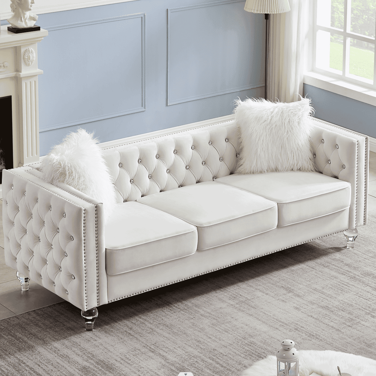 GVN Futon Couch, Sofa Loveseat, Lazy Sofa,Beige, Three-seater Sofa with ...