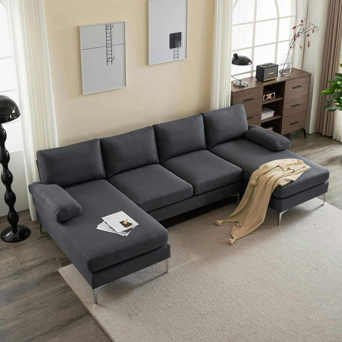GVN Futon Couch, Sofa Loveseat, Lazy Sofa,U-Shaped 4-Seat Indoor ...