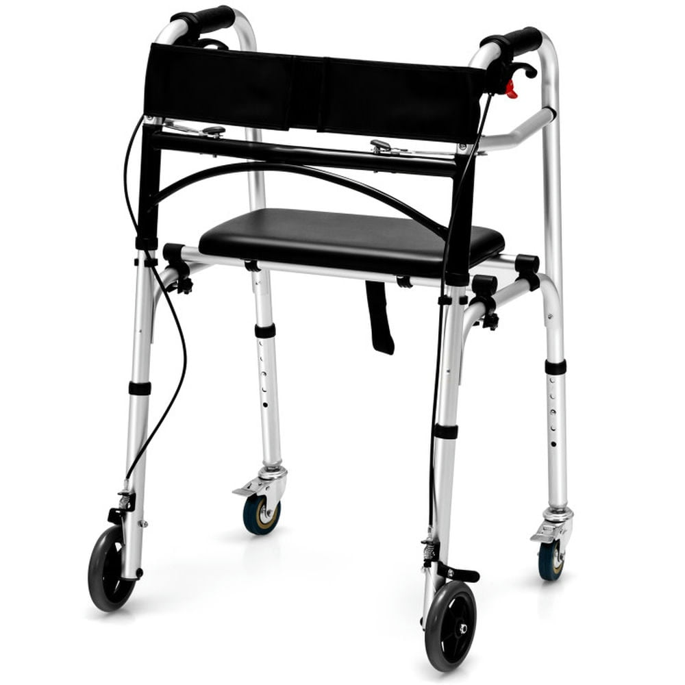 GVN Height Adjustable Aluminum Walker with Rolling Wheels and Brakes ...
