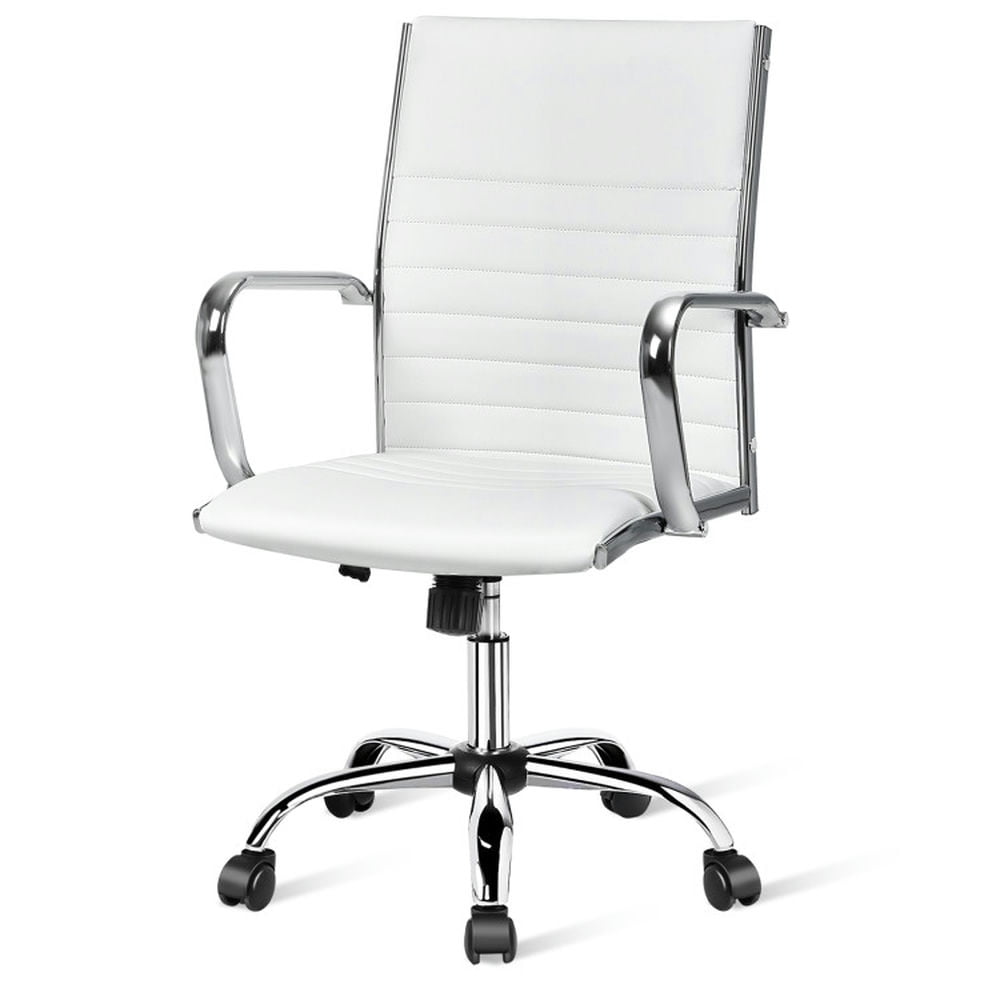 GVN High Back Ribbed Office Chair with Armrests-White, Home Office ...
