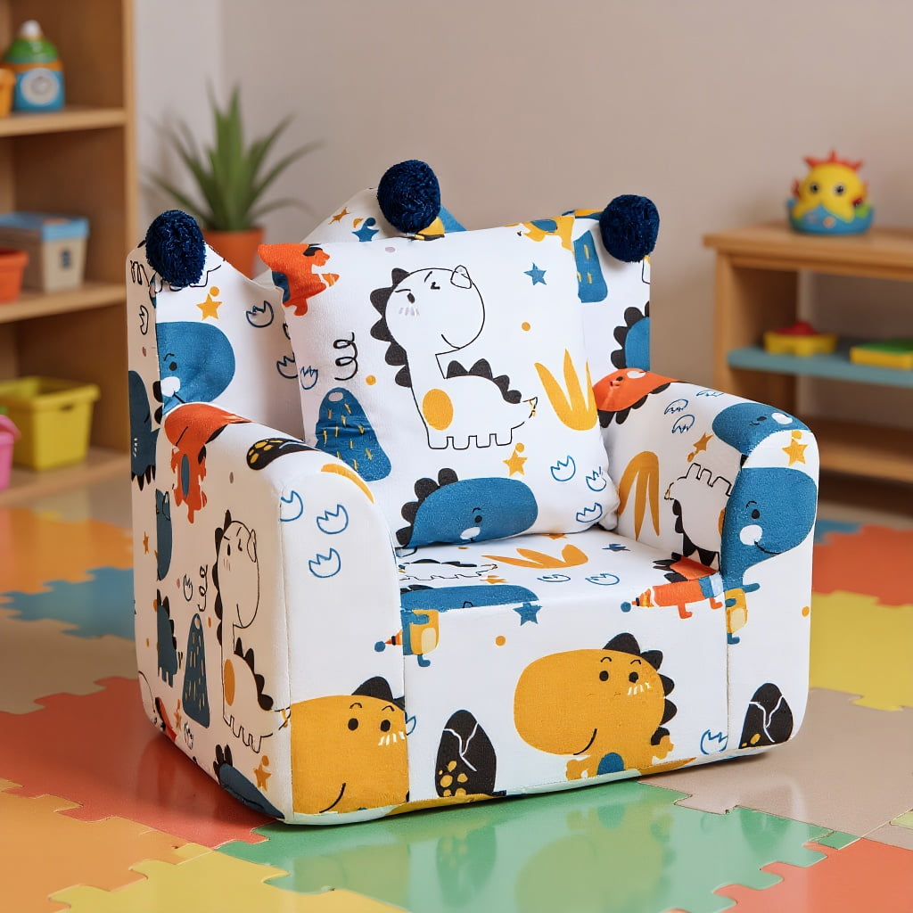 GVN High-density Padding Kids Sofa with Armrest and Extra Pilow-Blue ...