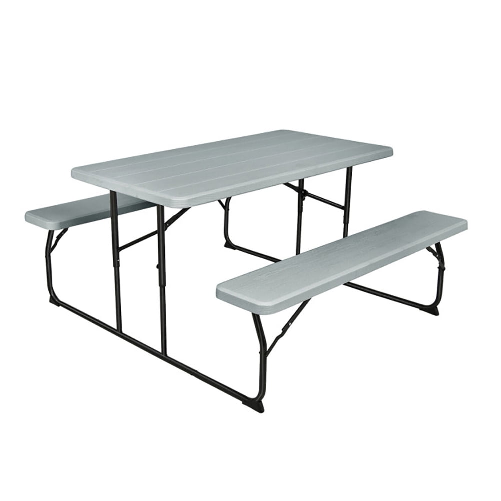 GVN Indoor and Outdoor Folding Picnic Table Bench Set with Wood-like ...