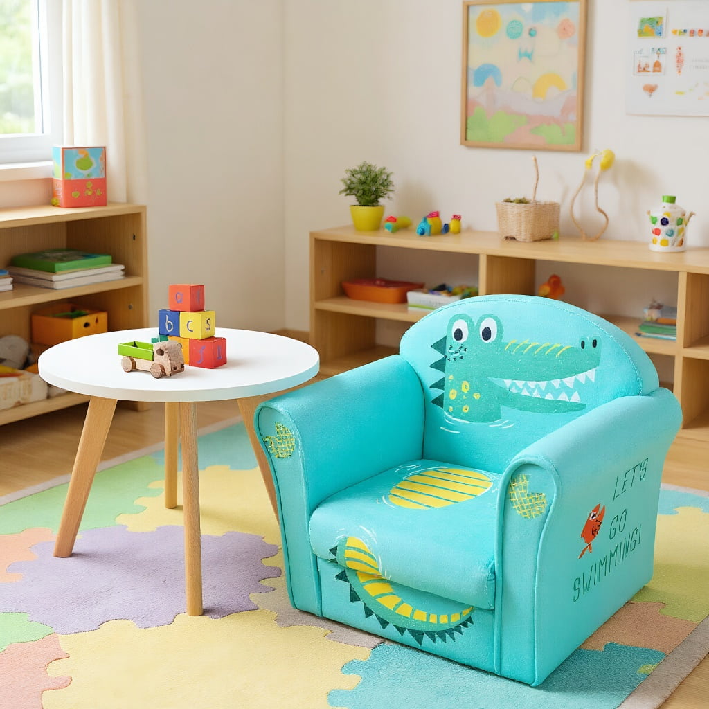 GVN Kids Crocodile Armrest Upholstered Couch, Bedroom Chair for Kids ...