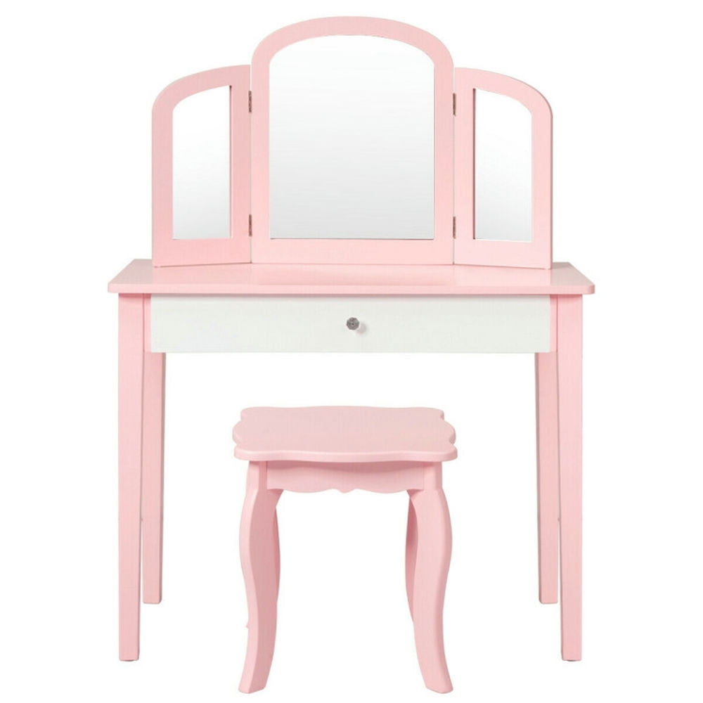 GVN Kids Princess Make Up Dressing Table with Tri-folding Mirror and ...
