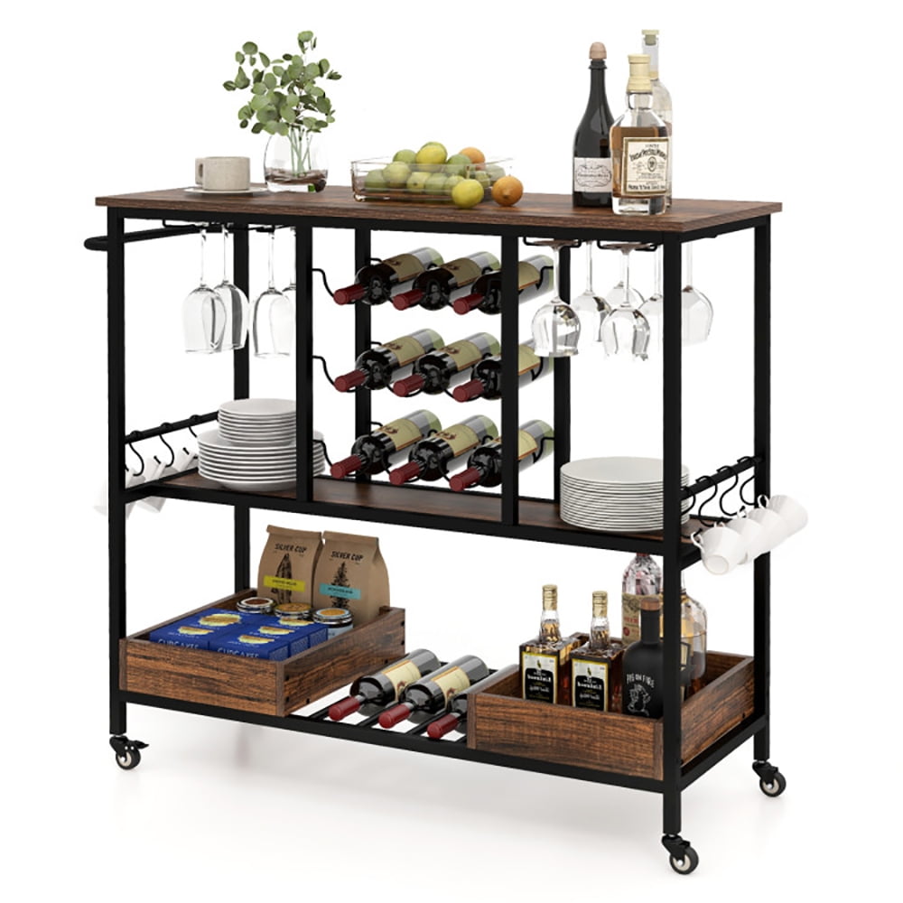 GVN Kitchen Rack Storage Shelving Organizer,3 Tiers Bar Cart on Wheels ...