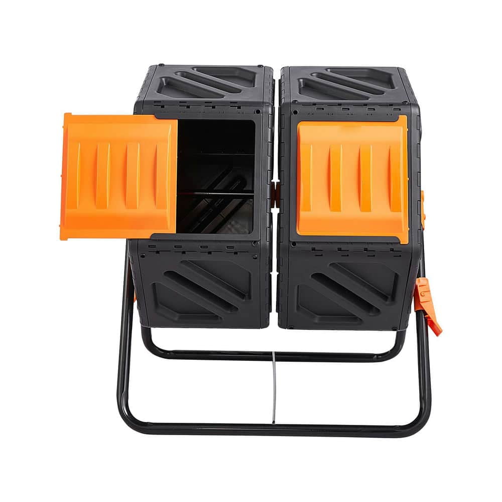 GVN Large Tumbling Rotating Composter, Compost Bin, 37-Gal Dual Chamber ...