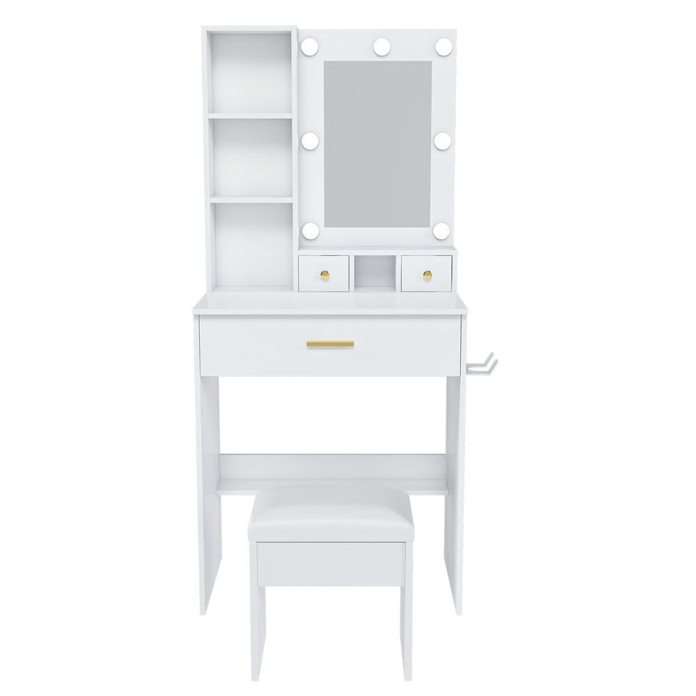 GVN Makeup Vanity Desk with Mirror and Adjustable LED Lights, Make Up ...