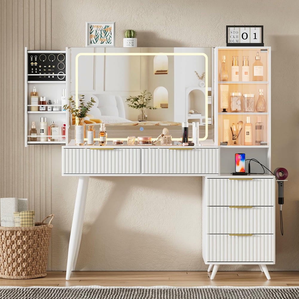 GVN Makeup Vanity Desk with Mirror and Lights, Make Up Table Vanitys ...