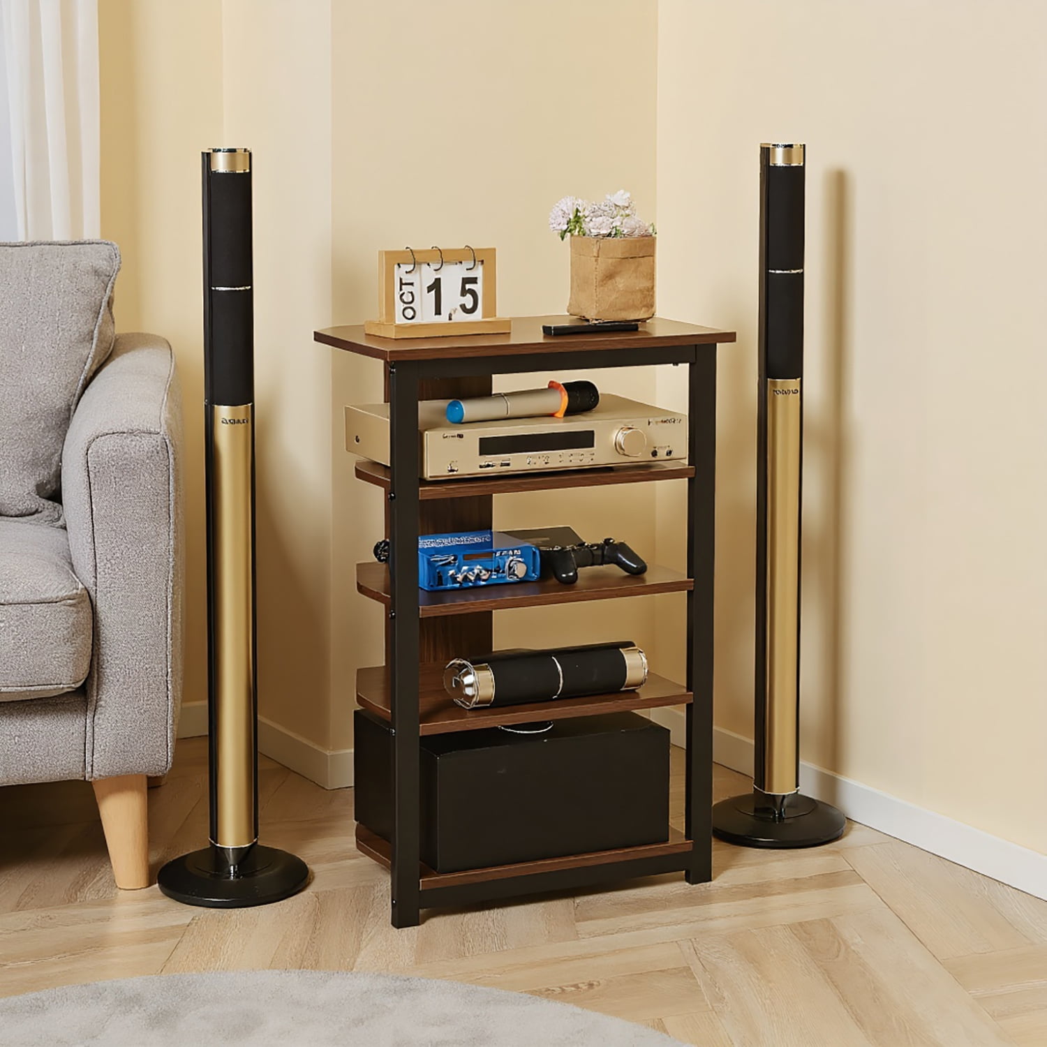 GVN Media Stand with 4-Tier Audio Rack AV Media Corner Shelf with Cable ...