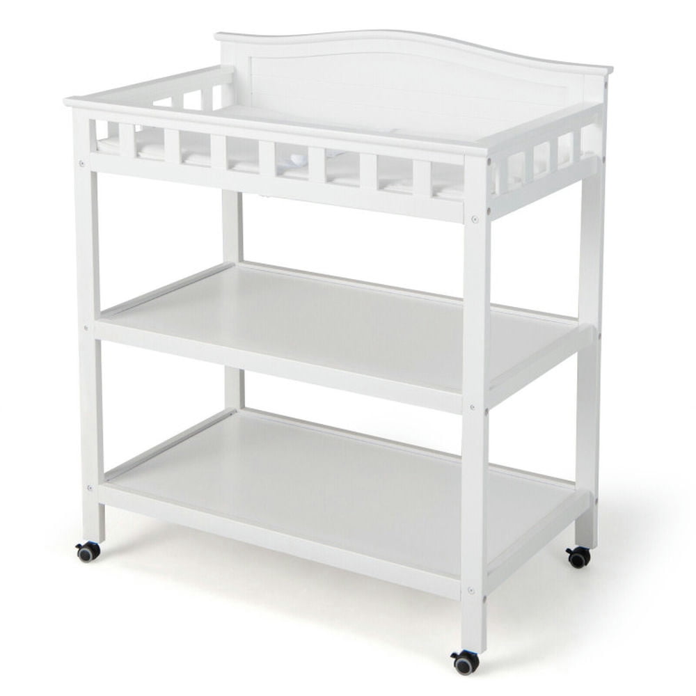 GVN Mobile Changing Table with Waterproof Pad and 2 Open Shelves-White ...