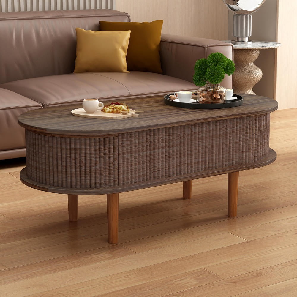 GVN Modern Oval Lift Top Coffee Table with Hidden Compartment Wooden ...